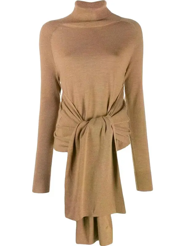 JW Anderson Roll Neck Jumper With Front Ties - Neutrals