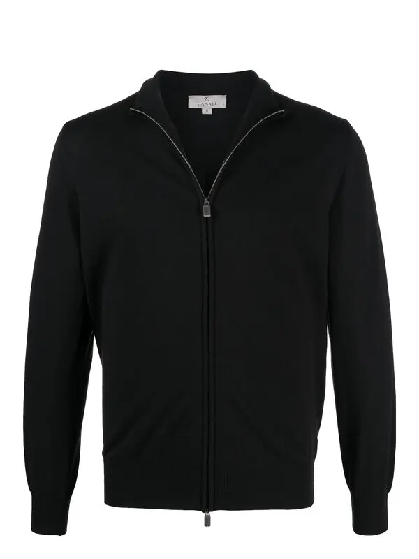 Canali Funnel Neck Zip-up Jumper - Black
