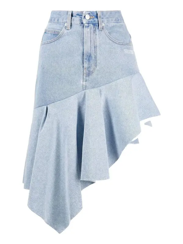 Off-White Asymmetric Ruffled Denim Skirt - Blue