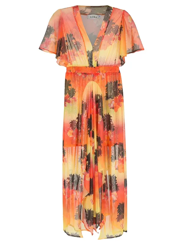 AMIR SLAMA Half-sleeves Long Dress - Orange
