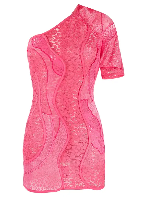 Stella McCartney One-shoulder Lace Mini Dress - Pink