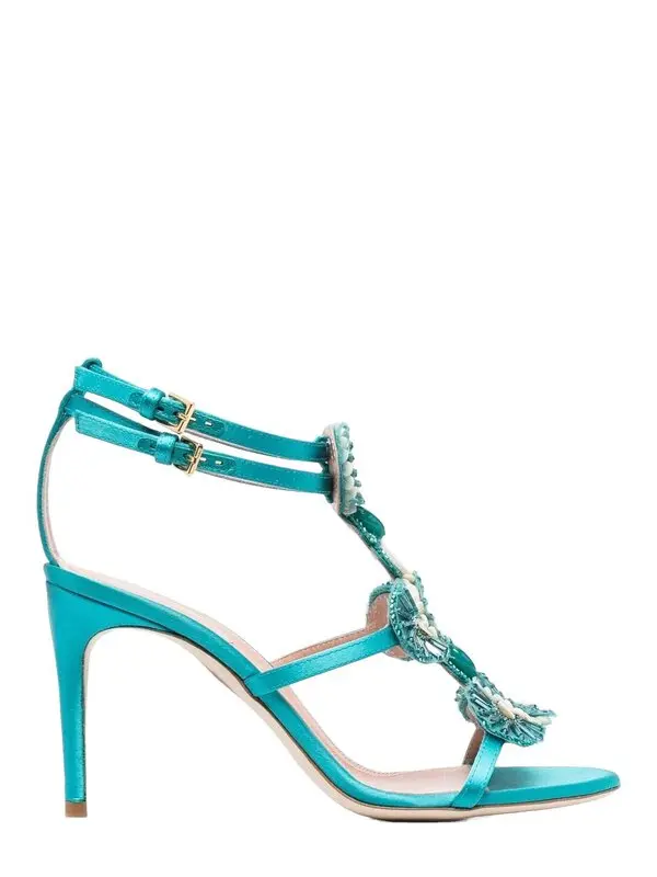 Alberta Ferretti Metallic Floral Bead Embellished Sandals - Blue