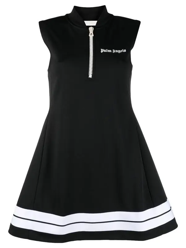 Palm Angels Logo Print Flared Mini Dress - Black