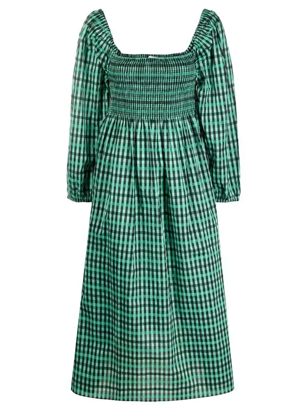 Baum Und Pferdgarten Aquina Checked Seersucker Dress - Green