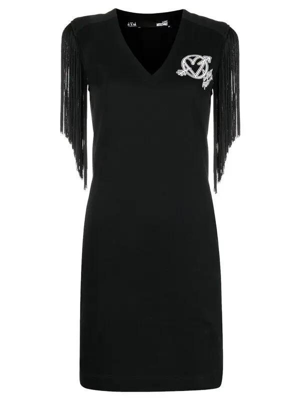 Moschino Fringed-edge V-neck Dress - Black