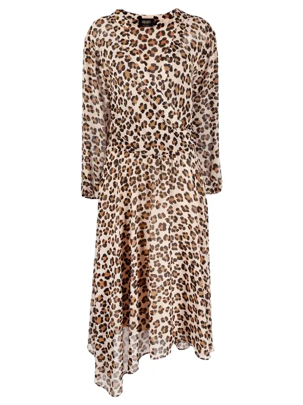 Liu Jo Leopard Print Midi Dress - Neutrals