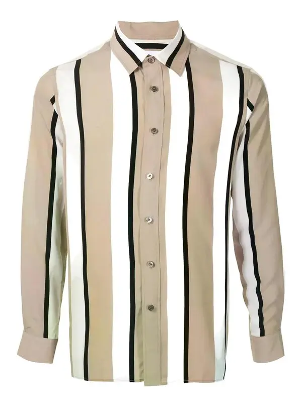PORTS V Vertical Stripe Print Shirt - Neutrals