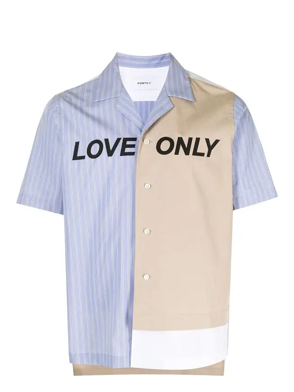 PORTS V Love Only Panelled Shirt - Blue