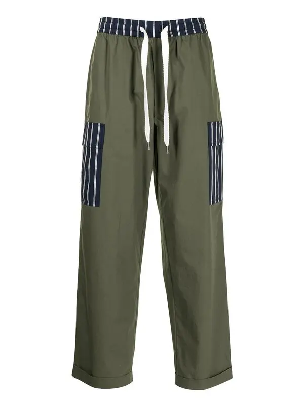 PORTS V Striped-panel Drawstring Trousers - Green