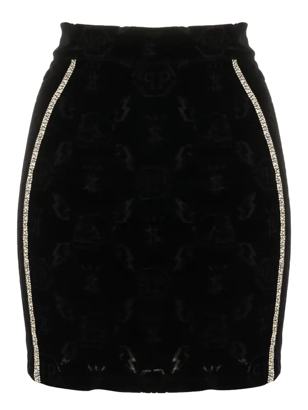 Philipp Plein Monogram Print Fitted Skirt - Black