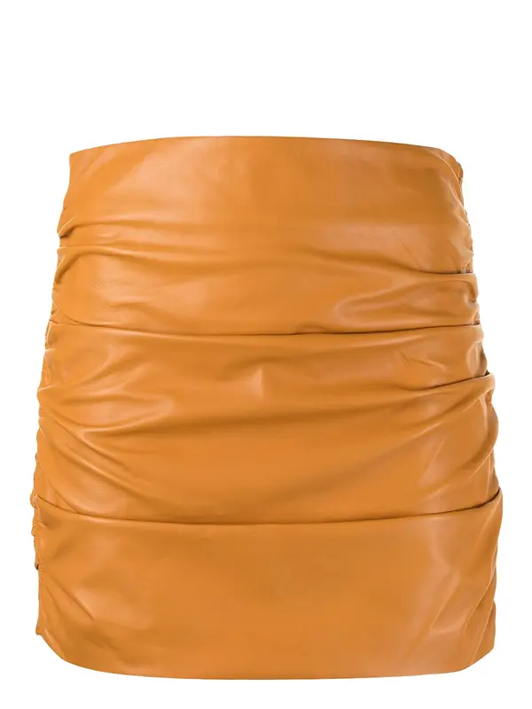 Michelle Mason Ruched Leather Mini Skirt - Orange