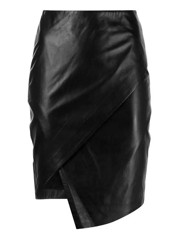 Michelle Mason Leather Wrap Skirt - Black