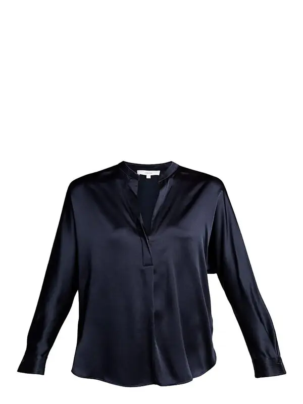 Vince Silk Band-collar Blouse - Blue