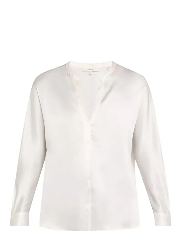 Vince Silk Band-collar Blouse - White