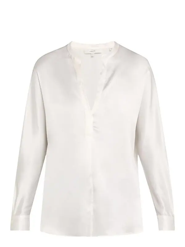 Vince Silk Band-collar Blouse - White