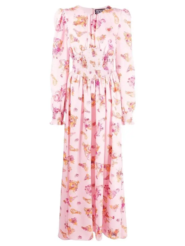 Versace Floral Print Maxi Dress - Pink