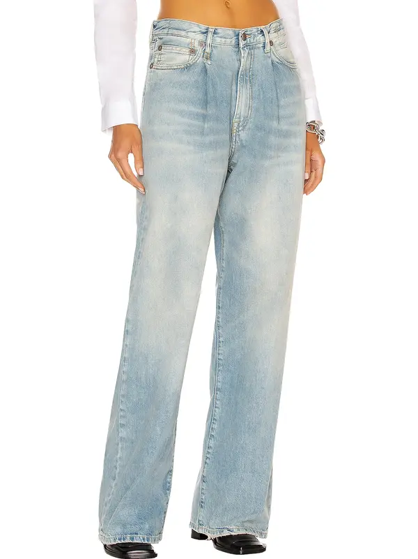 R13 Damon Pleated Wide Leg Jeans - Lennon Blue