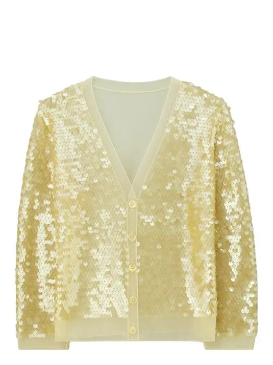 Tory Burch Sequin-front Cardigan - Pale Limon