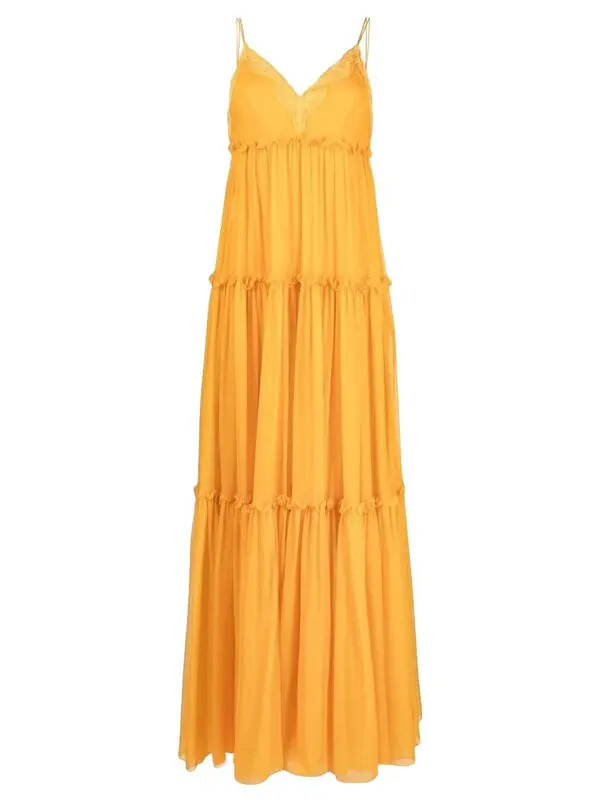 Alberta Ferretti Lace Trimmed Silk Maxi Dress - Yellow