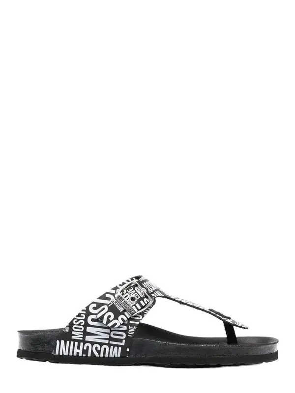 Moschino Logo-print Leather Thong Sandals - Black