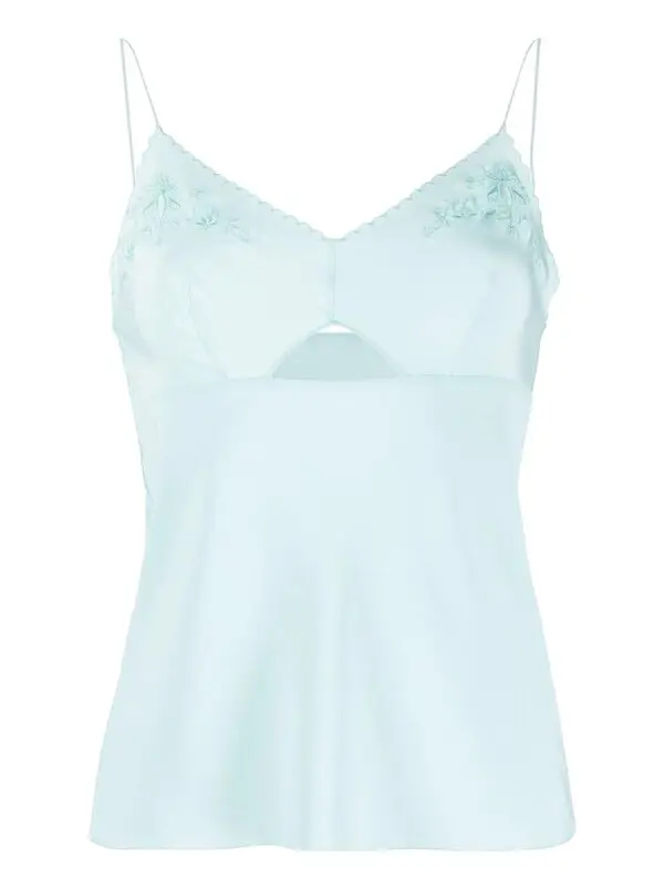 Alberta Ferretti Silk Cami With Floral Embroidery And Cut-out Detail - Blue