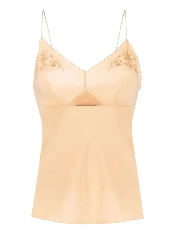 Alberta Ferretti Beige Silk Floral Embroidered Cami - Neutrals