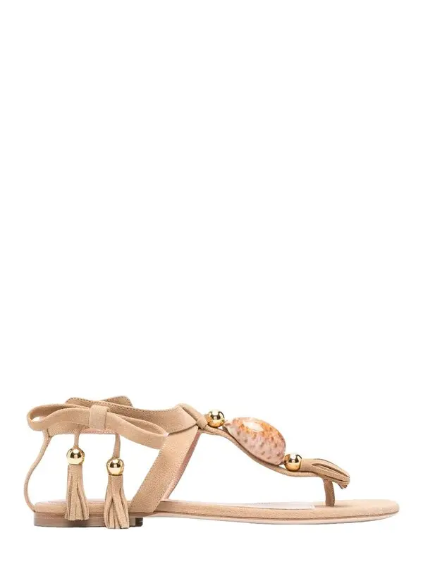 Alberta Ferretti Suede Tassel Sandals - Neutrals