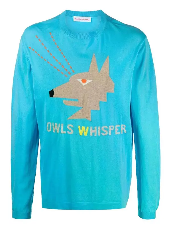 WALTER VAN BEIRENDONCK Owl Knitted Long-sleeved T-shirt - Blue