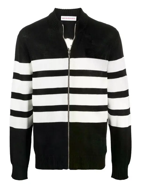 WALTER VAN BEIRENDONCK Horizontal Stripe Knit Cardigan - Black