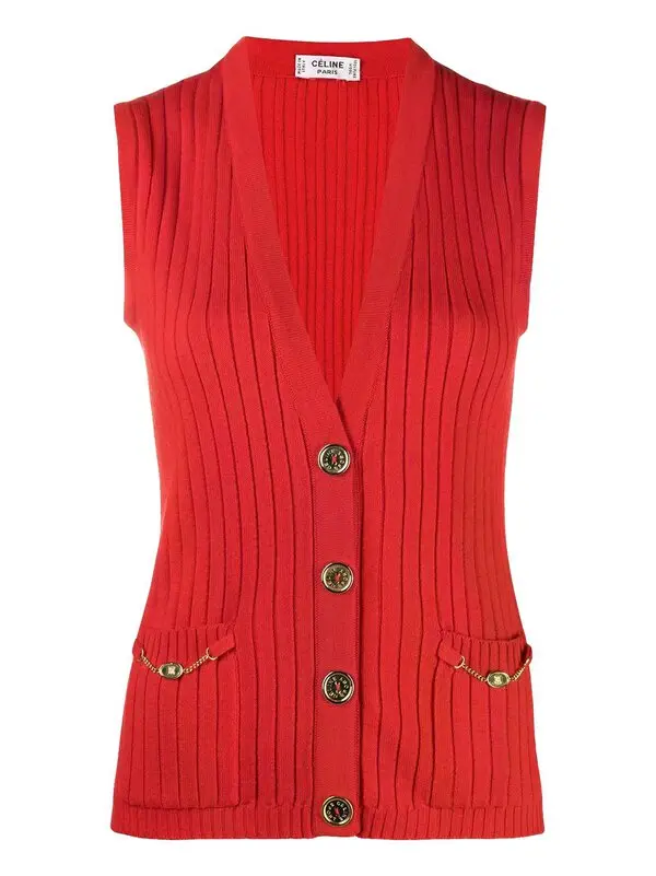 Celine 1980s Ribbed Knit Vest - Red