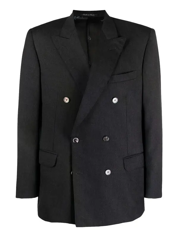 Pierre Cardin 1980s Peak Lapels Double-breasted Blazer - Grey