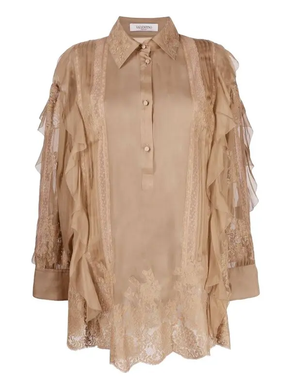 Valentino Garavani Ruffle-trim Silk Blouse - Neutrals