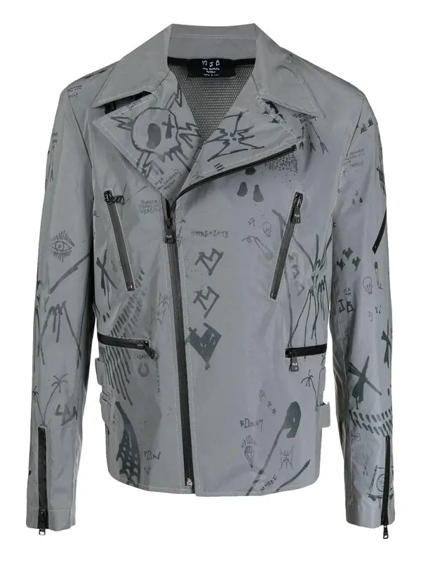 MJB - MARC JACQUES BURTON Graffiti-print Biker Jacket - Grey