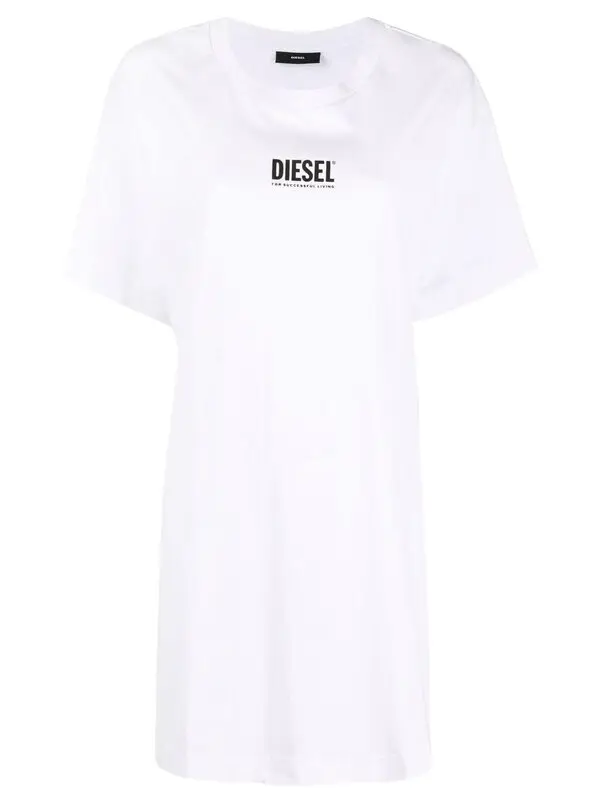 DIESEL® Oversized T-shirt Dress With Logo Print - White