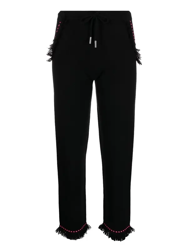 Max & Moi Frayed Contrast-stitch Trousers - Black