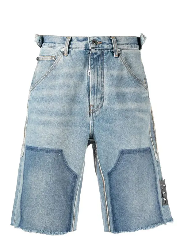 Off-White Frayed-edge Denim Shorts - Blue