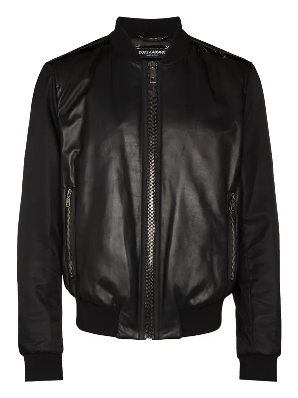 Dolce & Gabbana Panelled Leather Bomber Jacket - Black