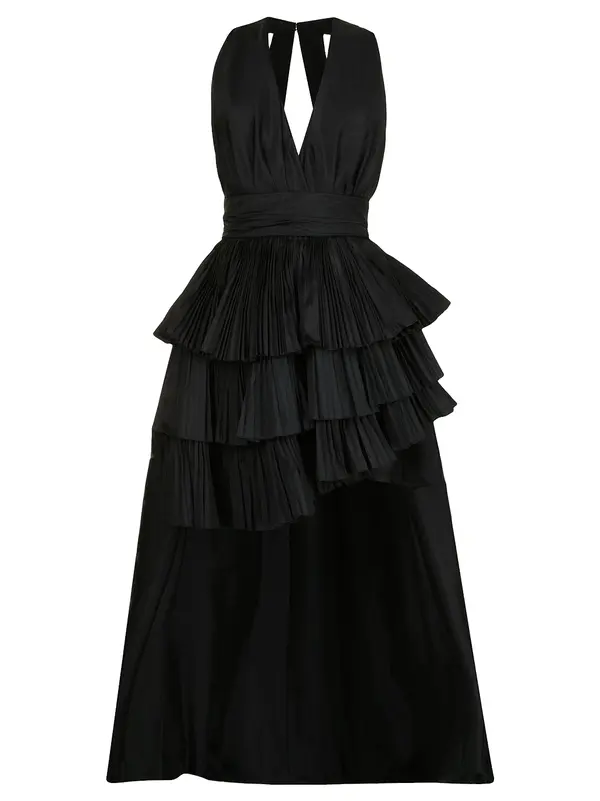 Elie Saab Pleated Silk Dress - Black