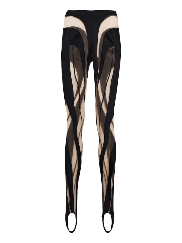 MUGLER Paneled Mesh And Jersey Leggings - Black