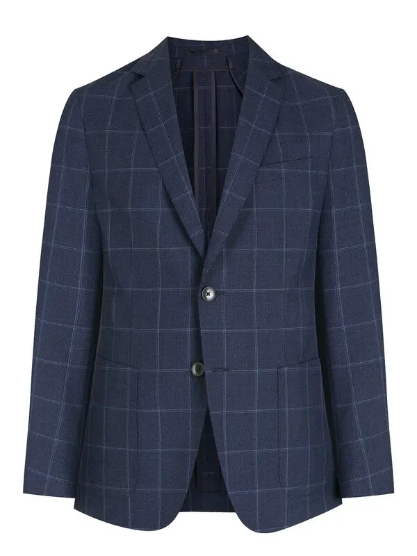 BOSS Checked Wool Blazer - Blue