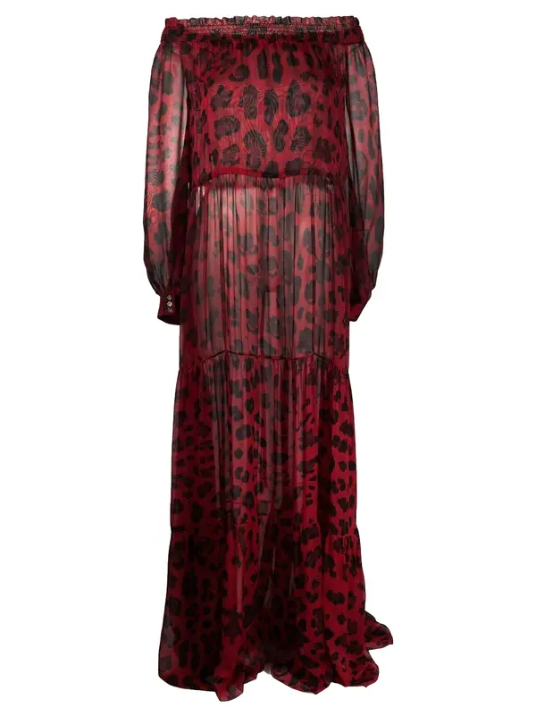 Philipp Plein Leopard-print Off-shoulder Maxi Dress - Red