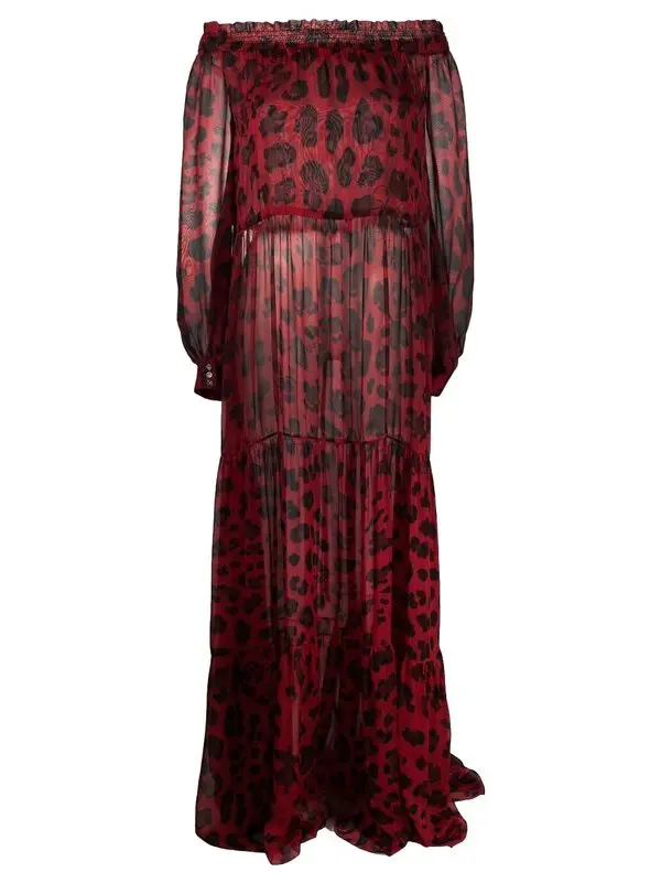 Philipp Plein Leopard-print Off-shoulder Maxi Dress - Red