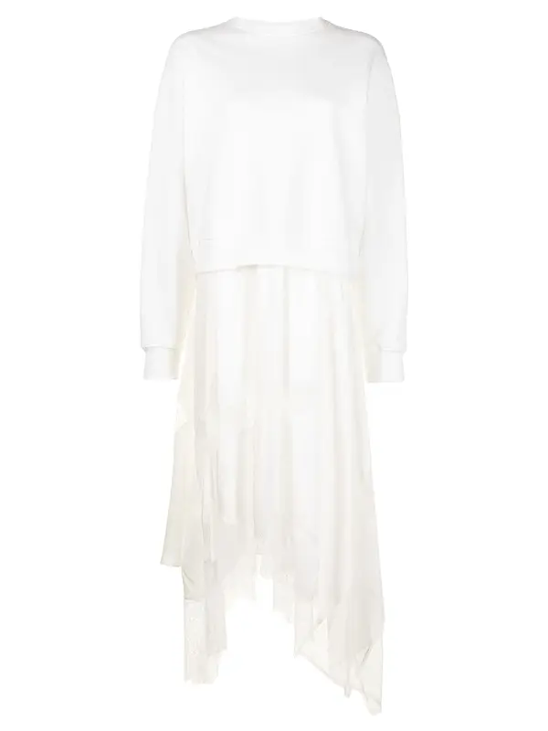 Goen.j Sweatshirt-layered Lace Dress - White