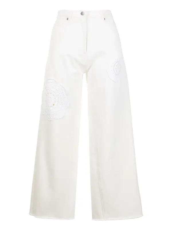 Goen.j Crochet-detail Wide-leg Jeans - White