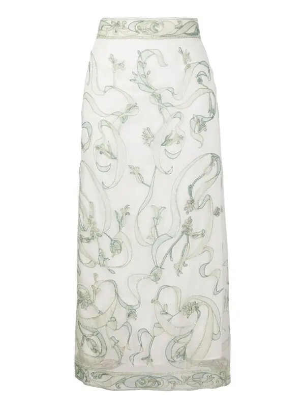 Emilio Pucci Evoluzioni Embroidered Organza Skirt - White