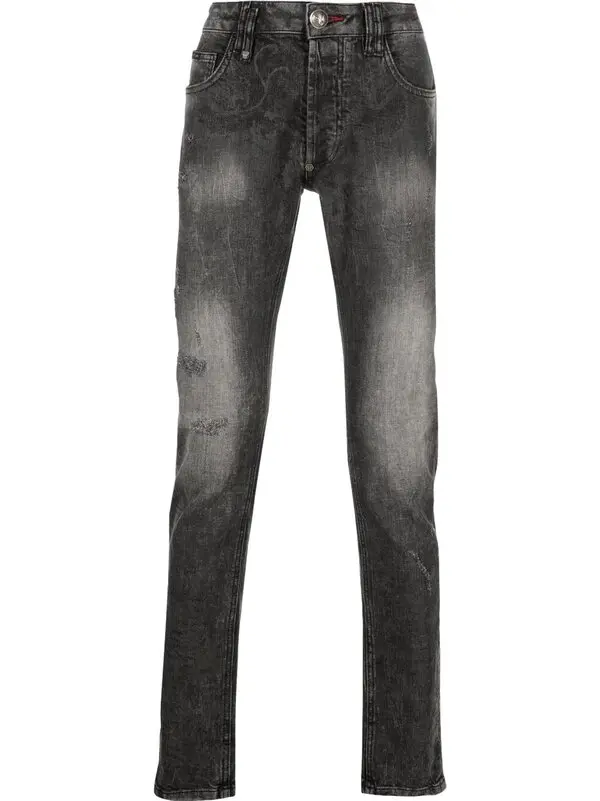 Philipp Plein Straight-cut Tattoo-print Jeans - Grey