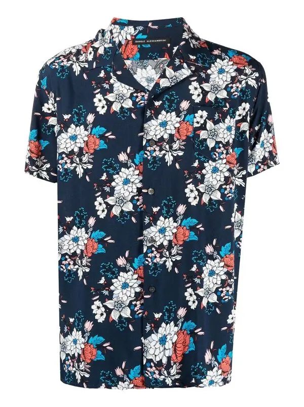 DANIELE ALESSANDRINI Floral-print Short-sleeved Shirt - Blue