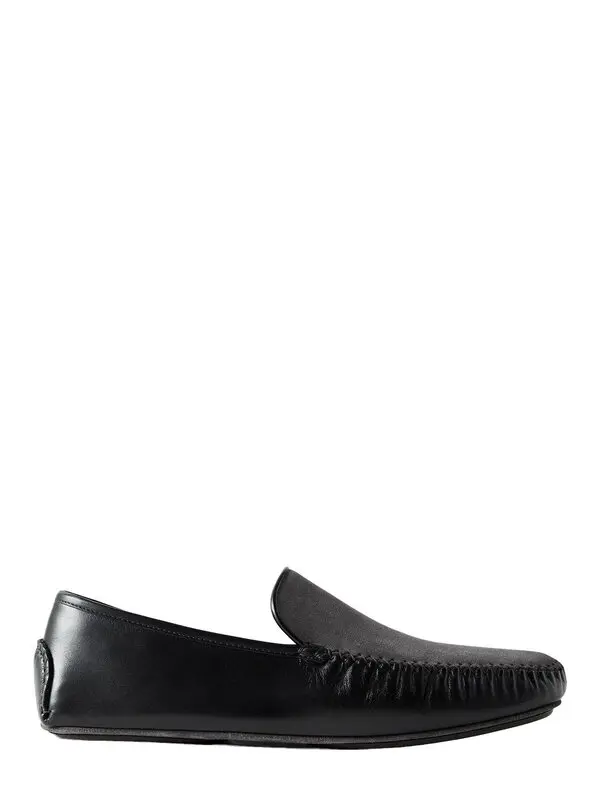 Manolo Blahnik Mayfair Leather And Suede Slippers - Gray