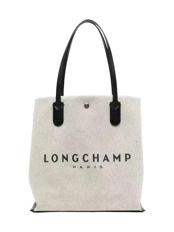 Longchamp Logo Print Canvas Tote Bag - Neutrals