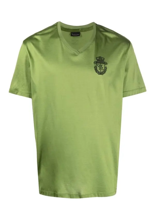 BILLIONAIRE Crest-embroidered V-neck T-shirt - Green